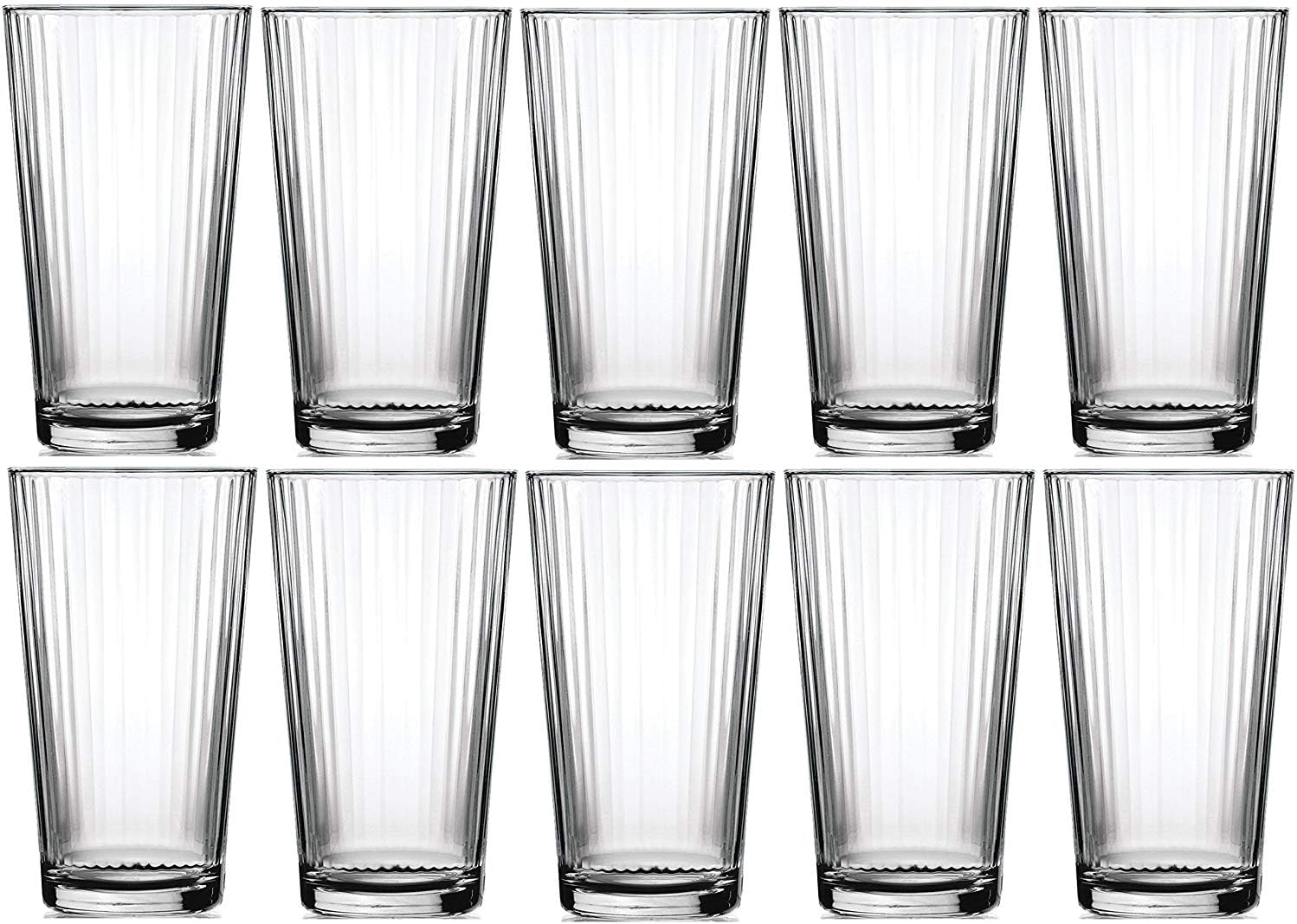 10-Piece Ribbed Drinking Glasses | Le'raze 16 oz Stackable Glassware ...
